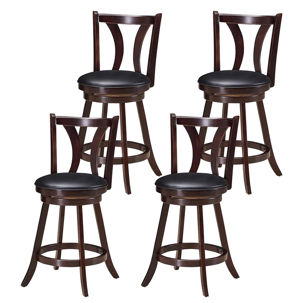 Single Slat Back Bar Stools, 360-Degree Swivel Stools with Leather ...