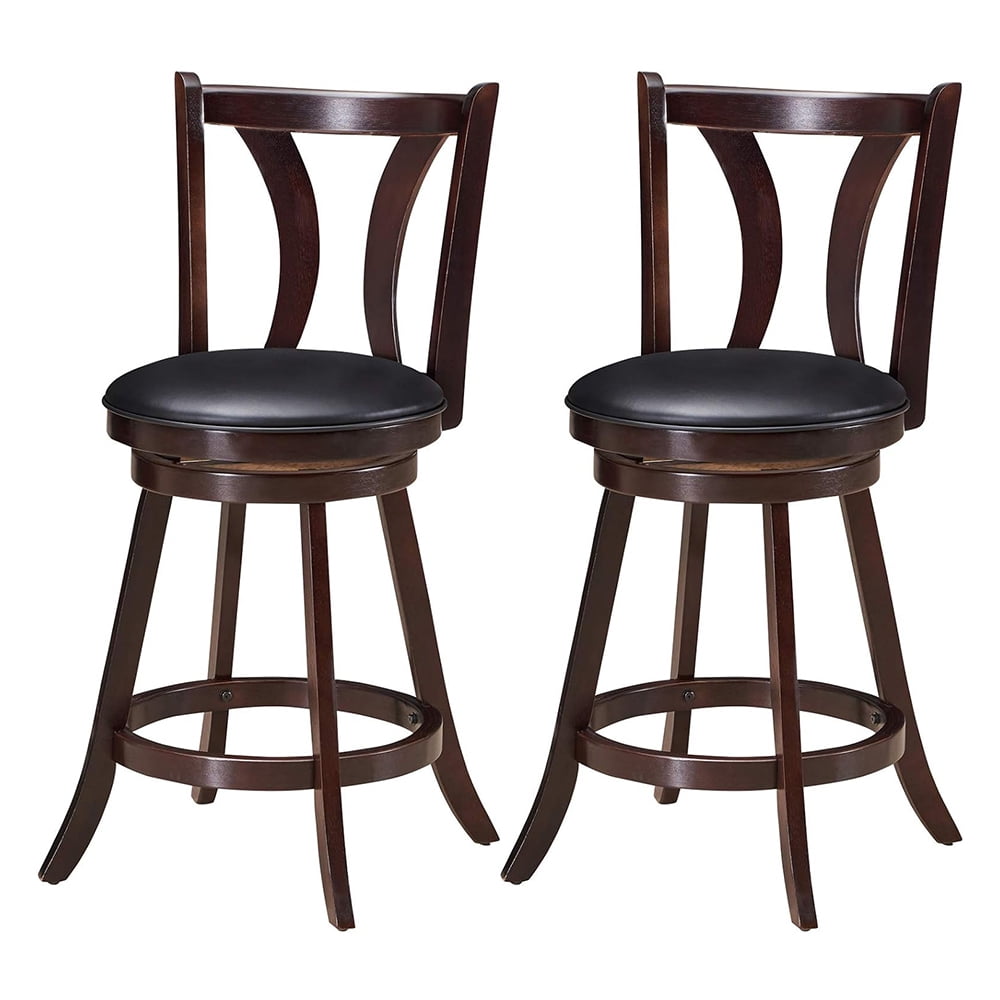 Single Slat Back Bar Stools, 360-Degree Swivel Stools with Leather ...