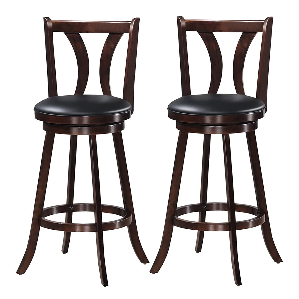 Single Slat Back Bar Stools, 360-Degree Swivel Stools with Leather ...
