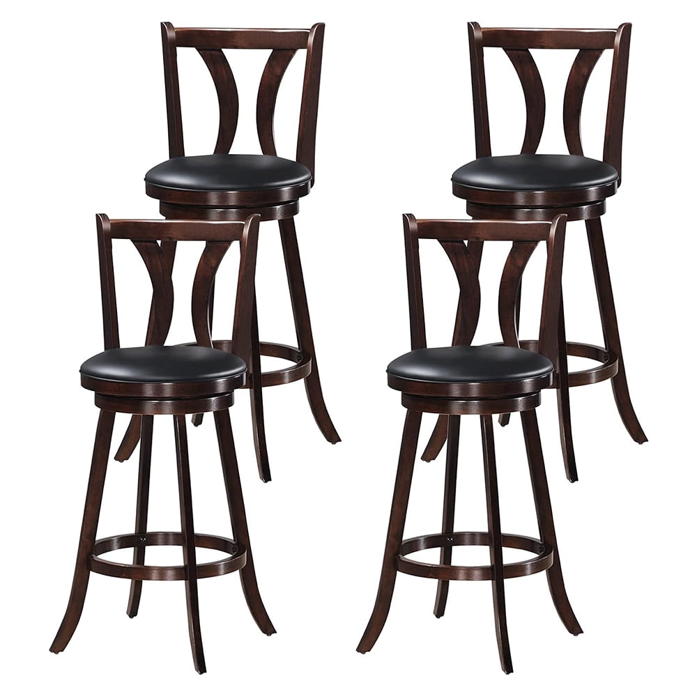 Single Slat Back Bar Stools, 360-Degree Swivel Stools with Leather ...