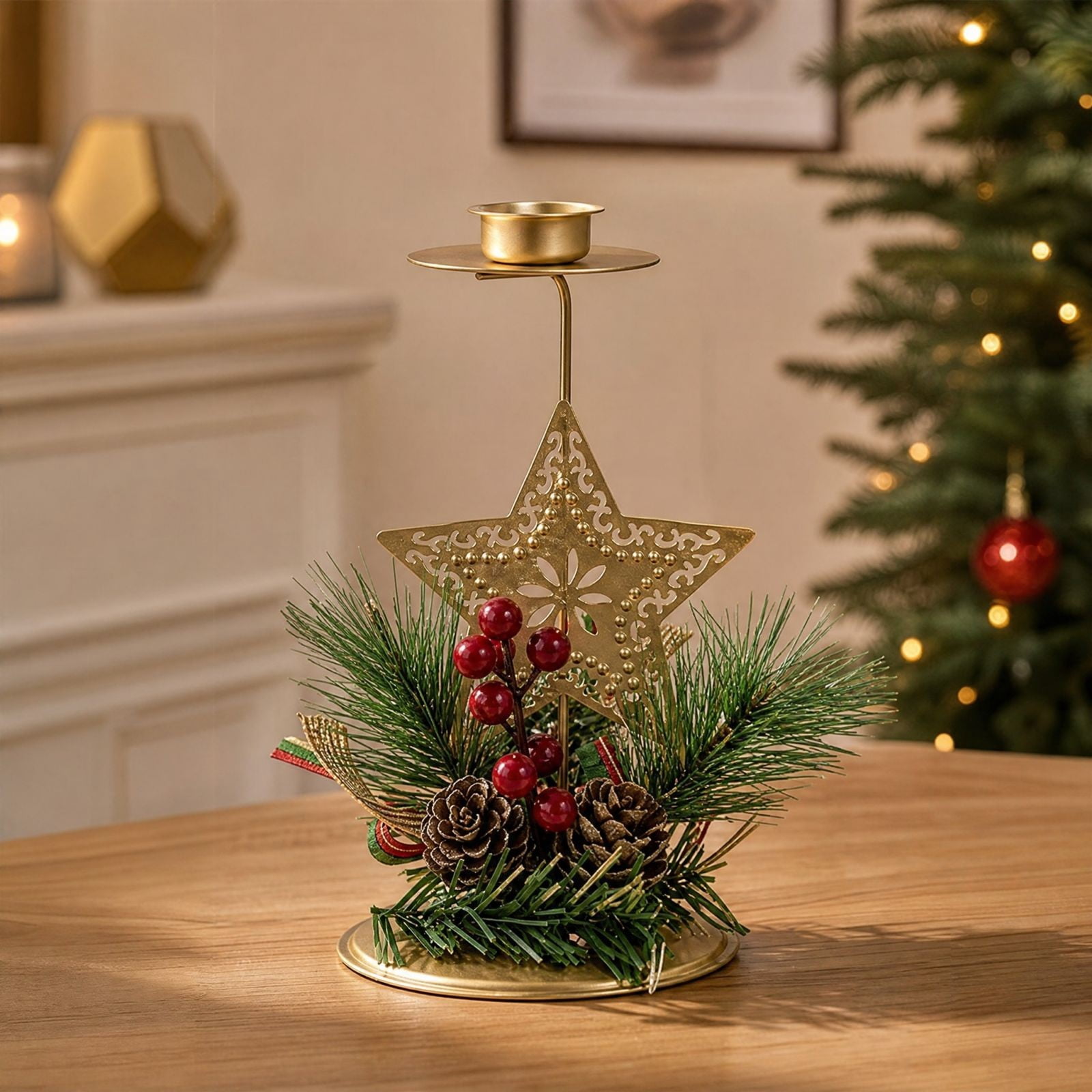 Single Snowflake Tealight Candle Holder, Freestanding Metal Tabletop ...