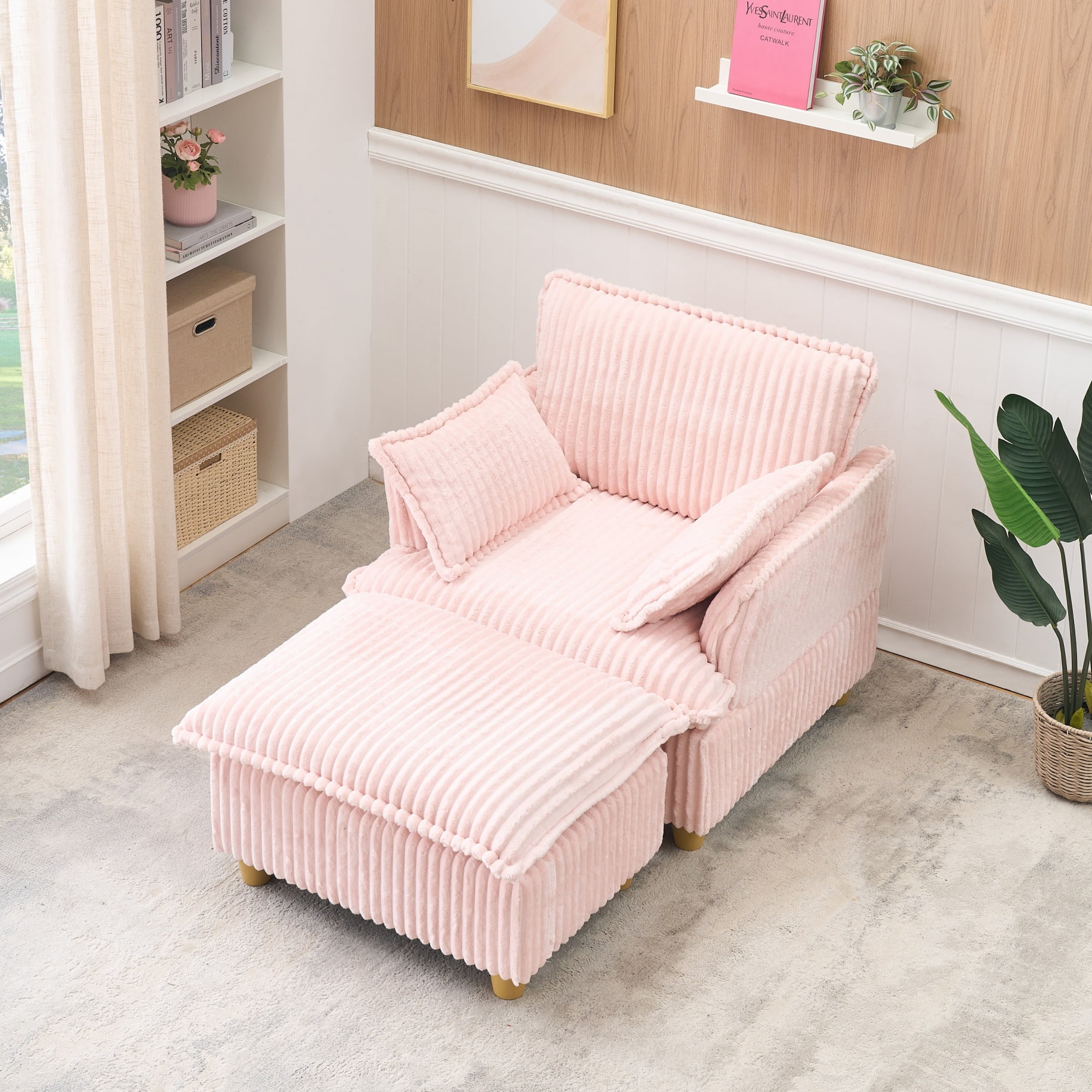 Single Sofa Armchair, Upholstered Sofa Chaise Lounge Chair with Ottoman ...