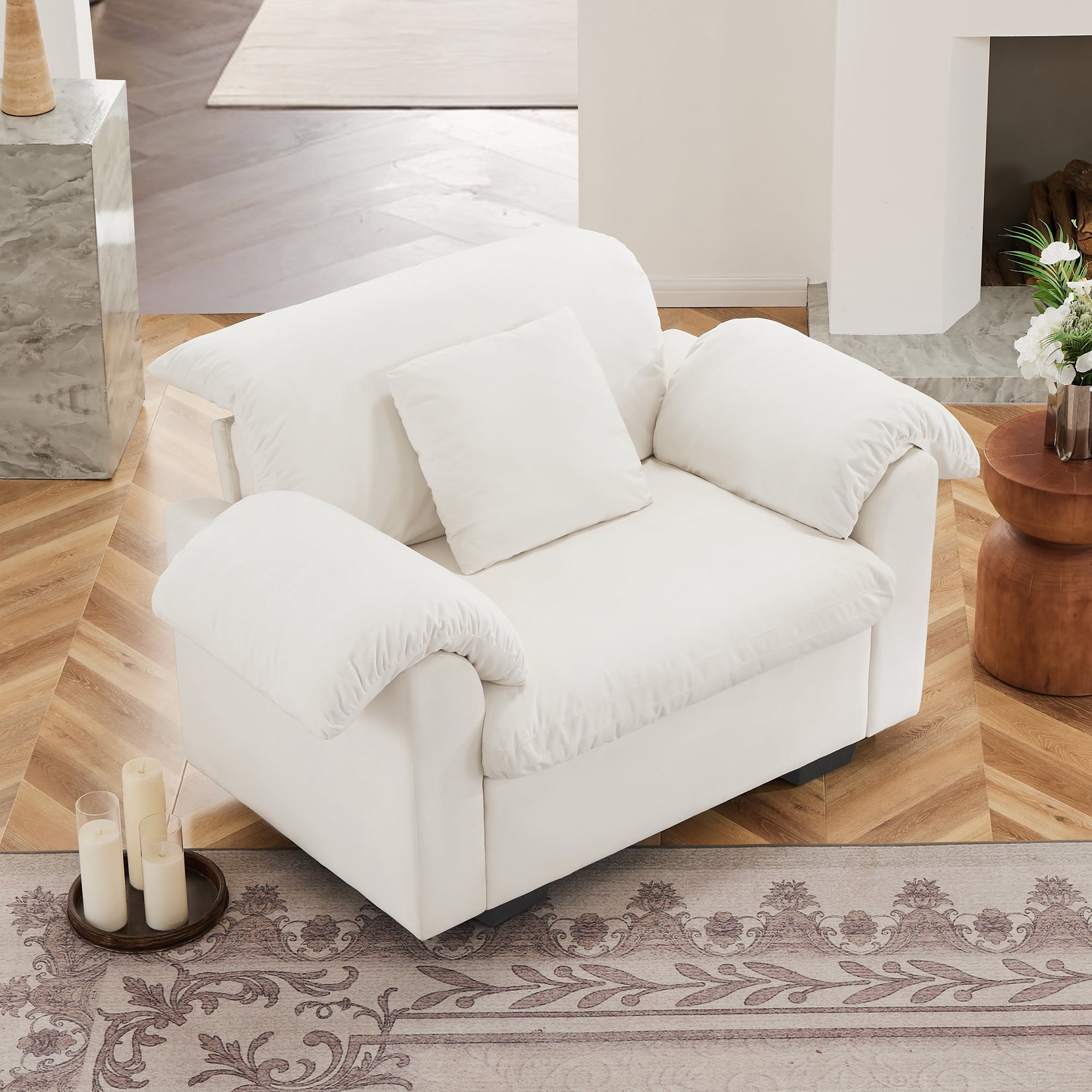 Single Sofa Chair, Cloud chair with Pillow, Velvet Single Seat Sofa ...