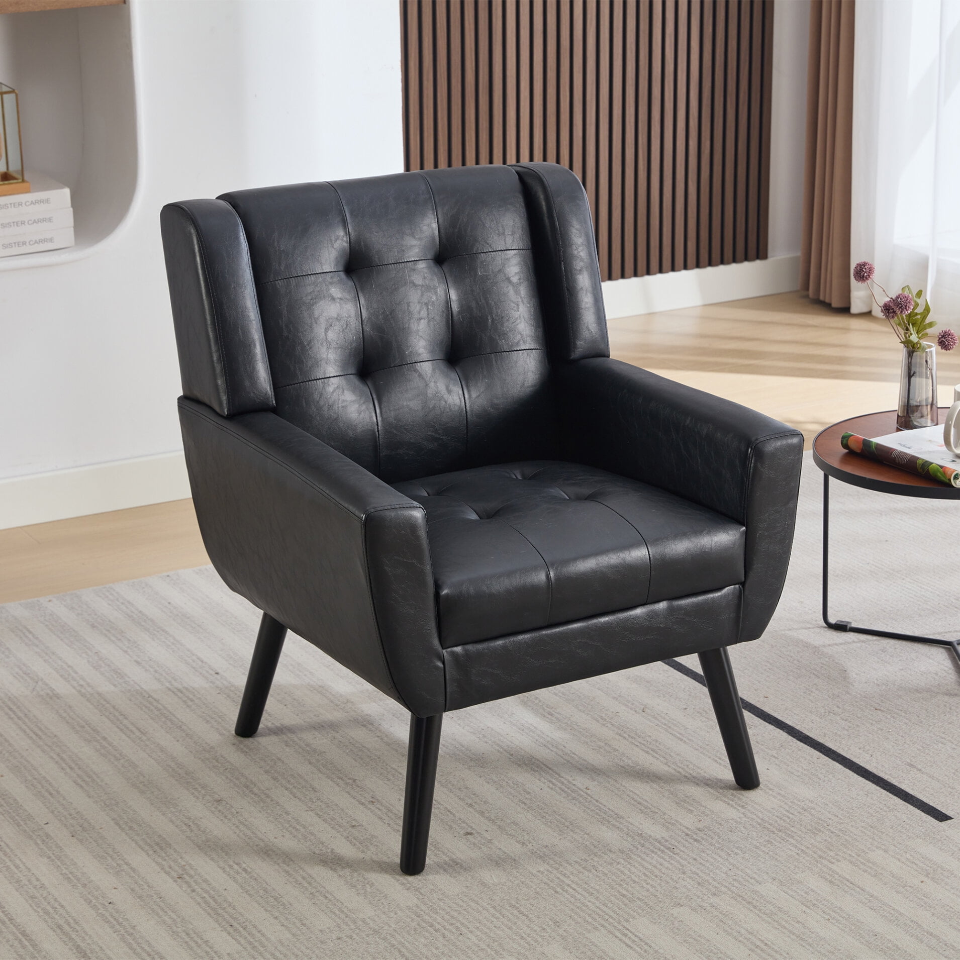Single Sofa Chair, Living Room Accent Chair with Wood Frame and Legs ...