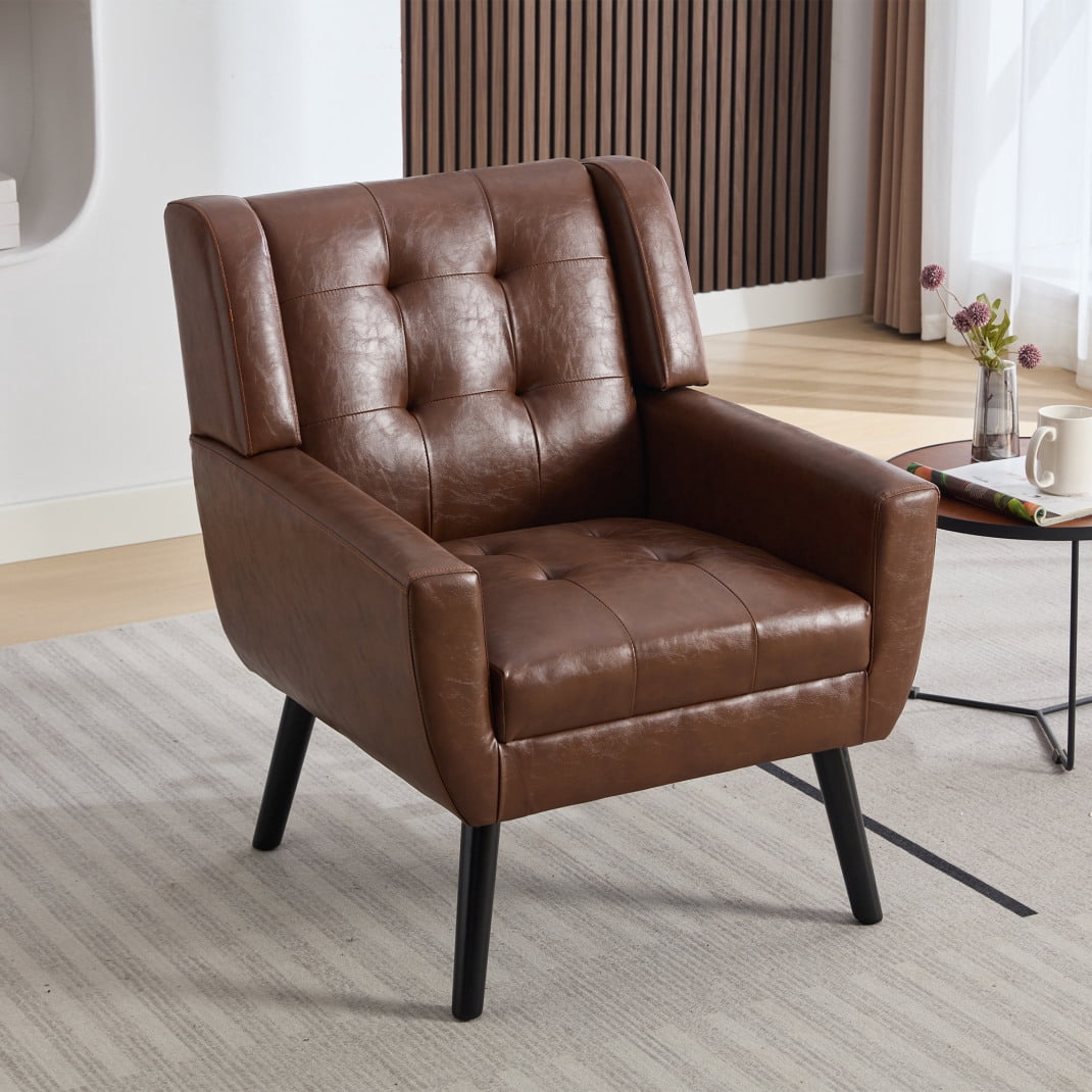 Single Sofa Chair, Living Room Accent Chair with Wood Frame and Legs ...