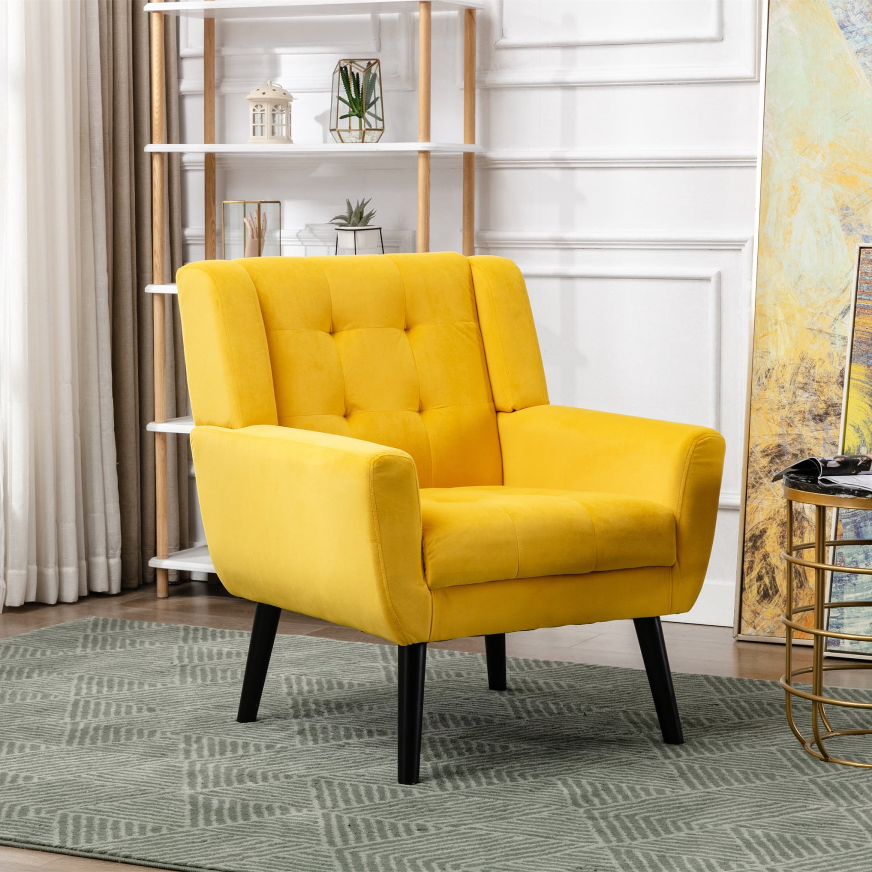 Single Sofa Chair, Living Room Accent Chair with Wood Frame and Legs ...