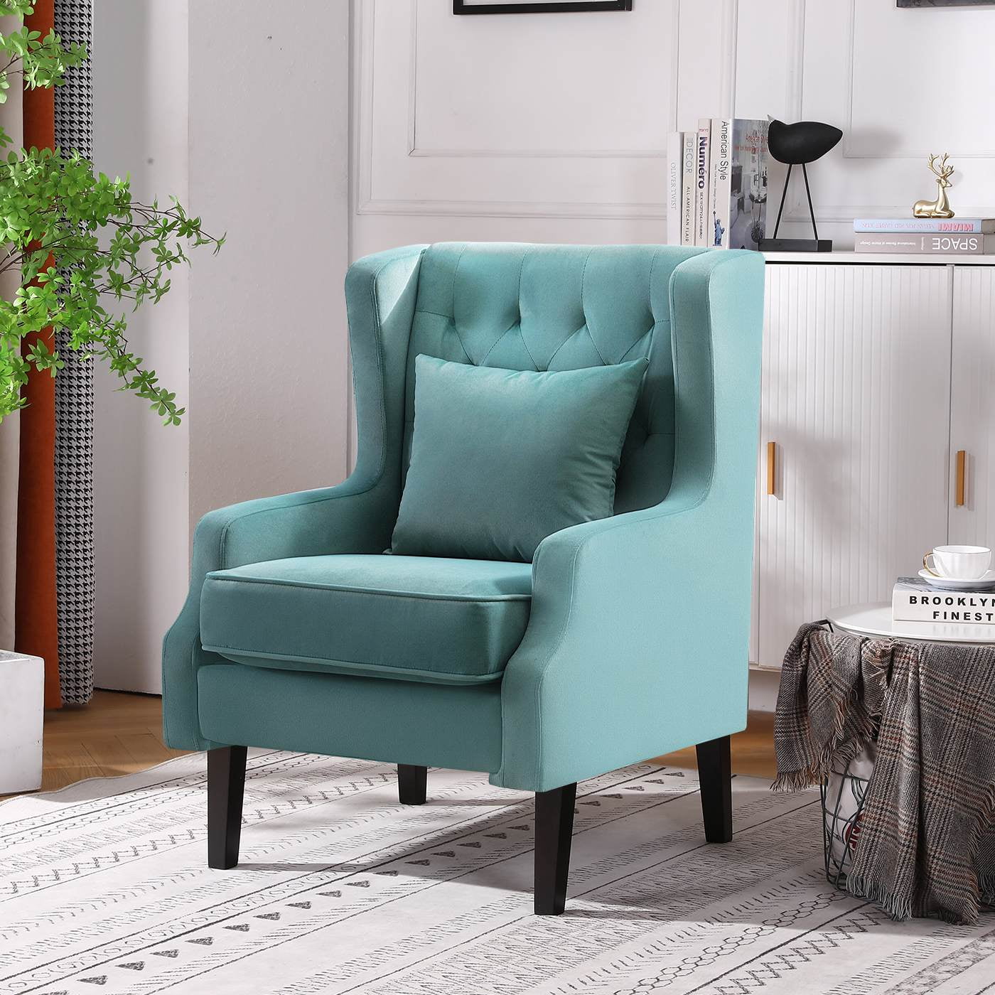 Single Sofa Chair, Modern Accent Chair with Button Backrest, Velvet ...
