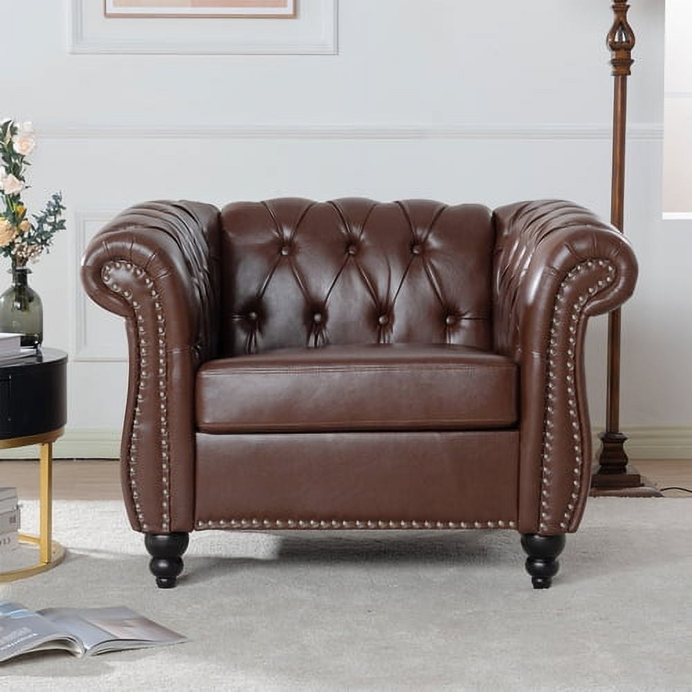 Single Sofa Chair,Modern PU Leather Button Tufted Upholstered Armchair ...
