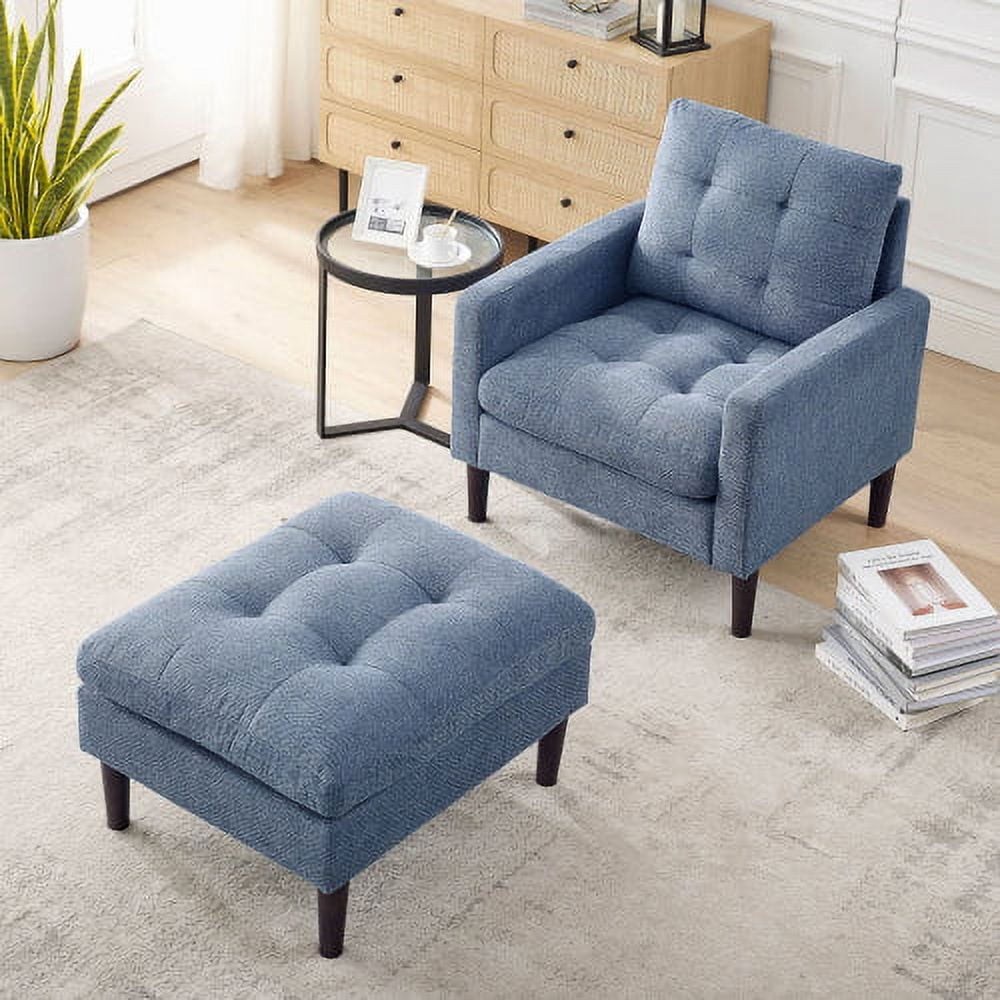 Single Sofa Chair with Ottoman, Modern Tufted Fabric Armchair with ...