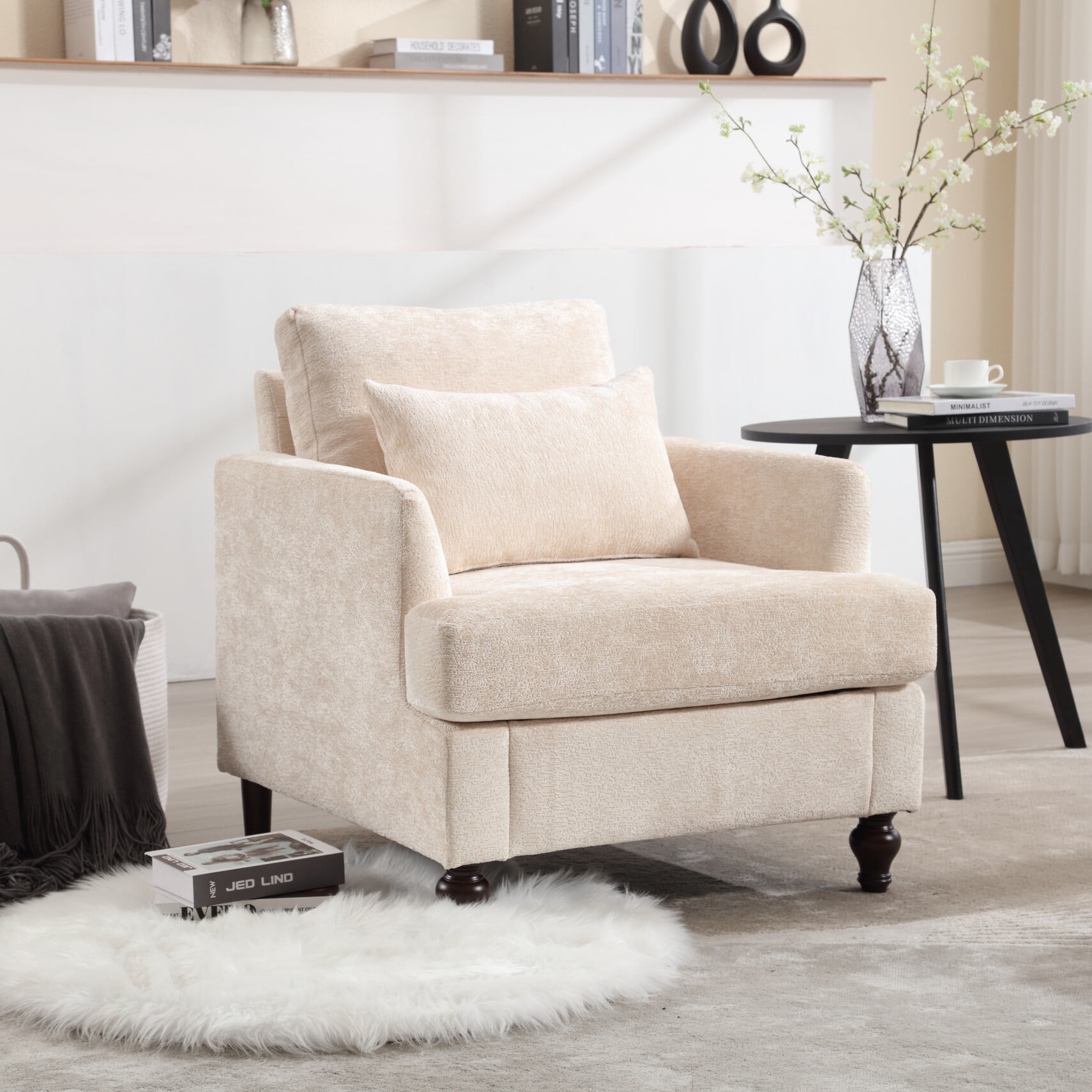 Single Sofa Couch, Chenille Upholstered Single Seat Accent Chair with ...