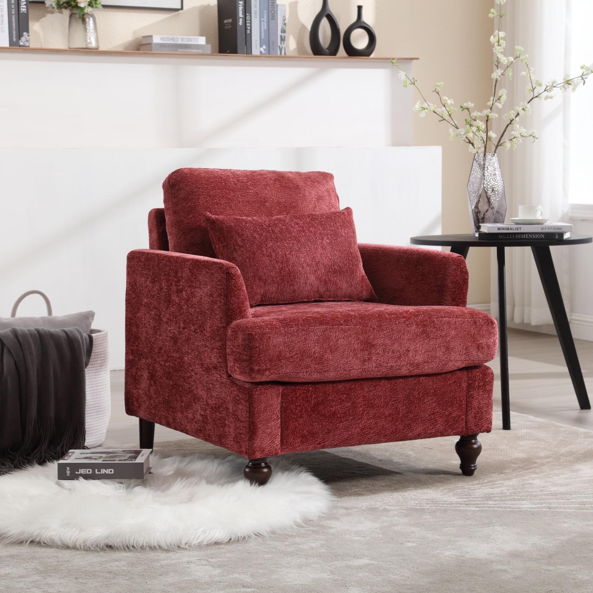 Single Sofa Couch, Chenille Upholstered Single Seat Accent Chair with ...