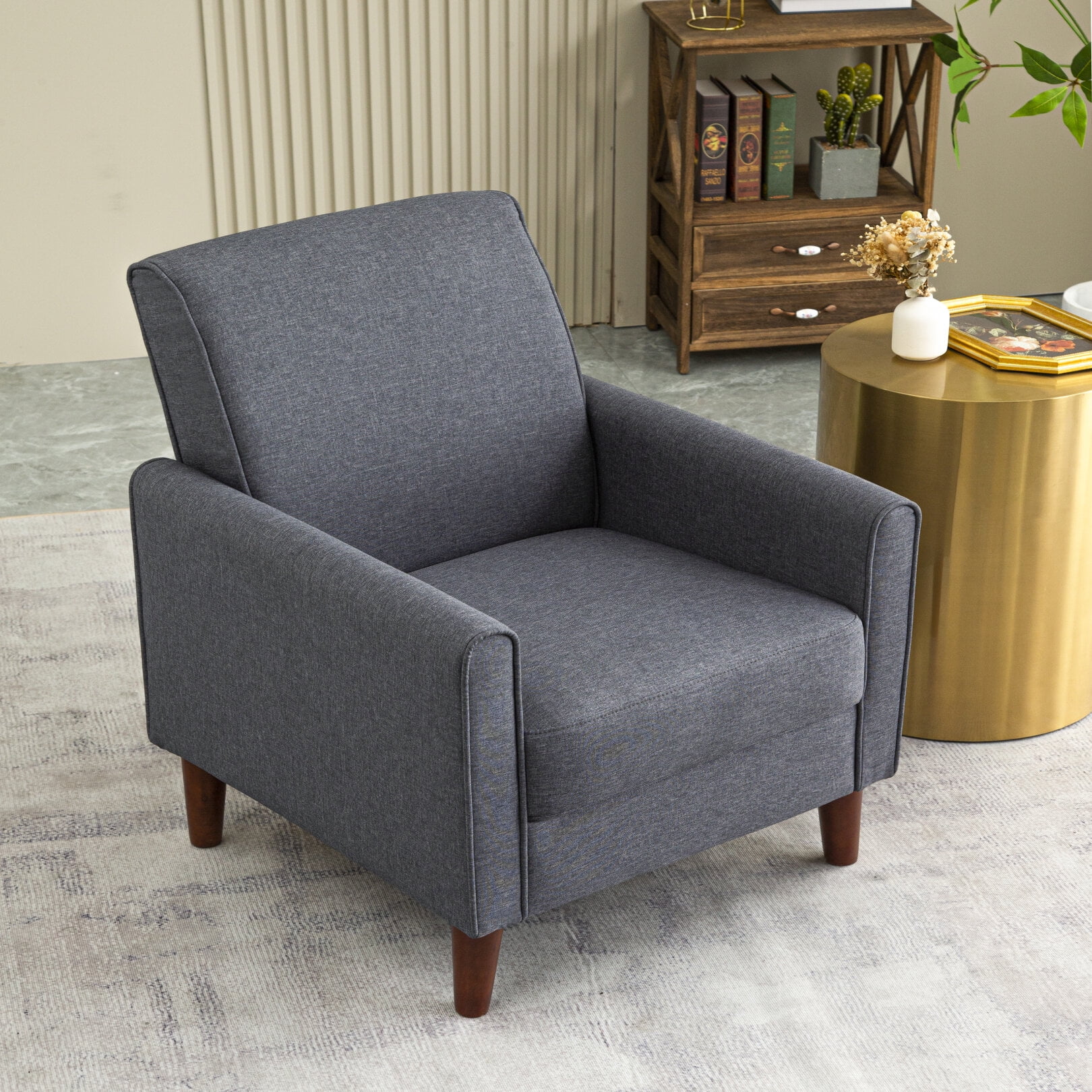 Single Sofa Couch, Upholstered Cotton Linen Single Seat Chair with ...