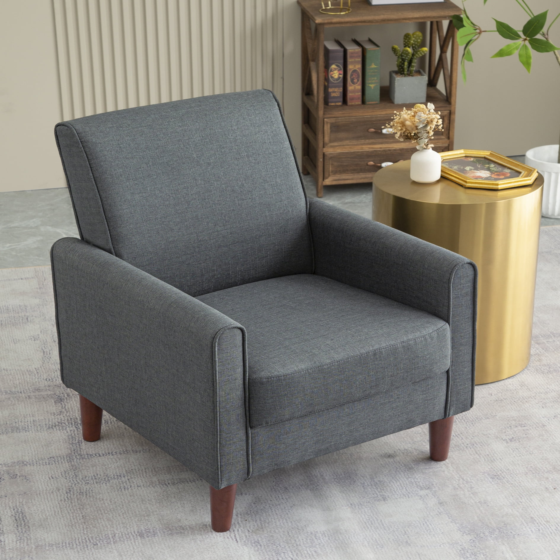 Single Sofa Couch, Upholstered Cotton Linen Single Seat Chair with ...