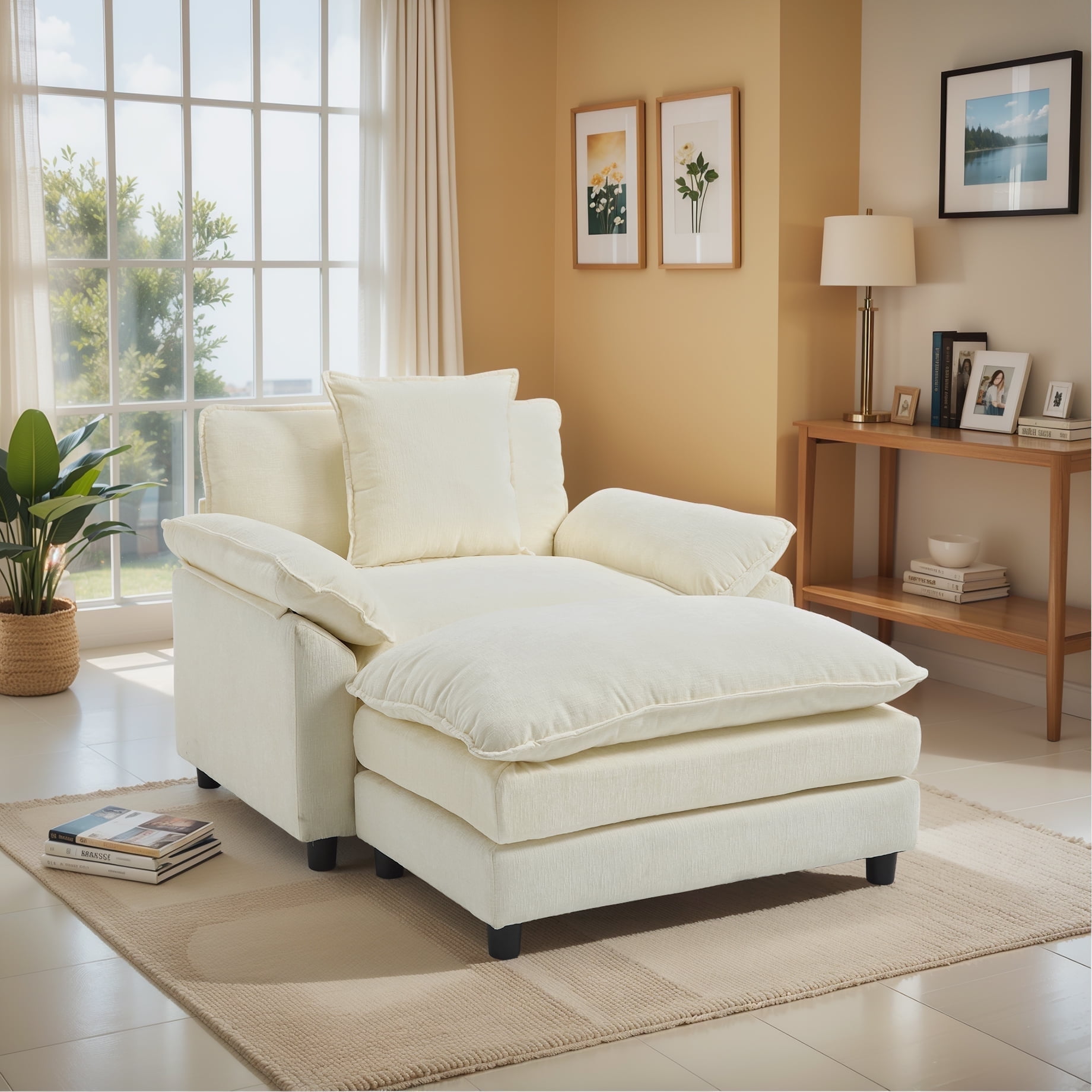 Oversized Chair With Ottoman, Gexpusm 43.7" Comfy Chenille Accent Chair ...
