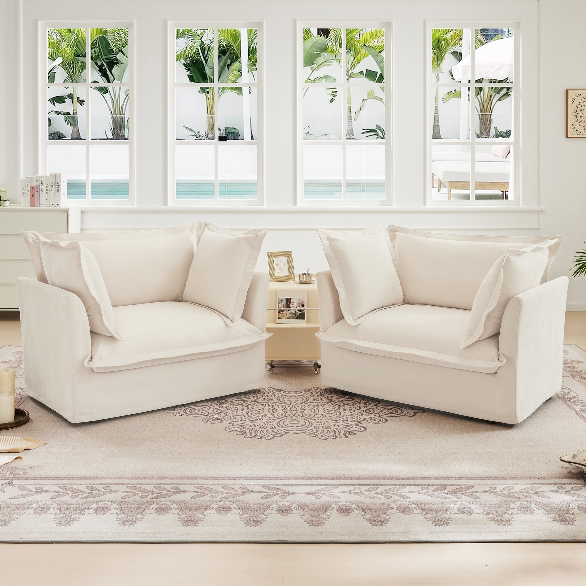 Single Sofa Set of 2, Chenille Sectional Sofa Armchair with Slip-cover ...