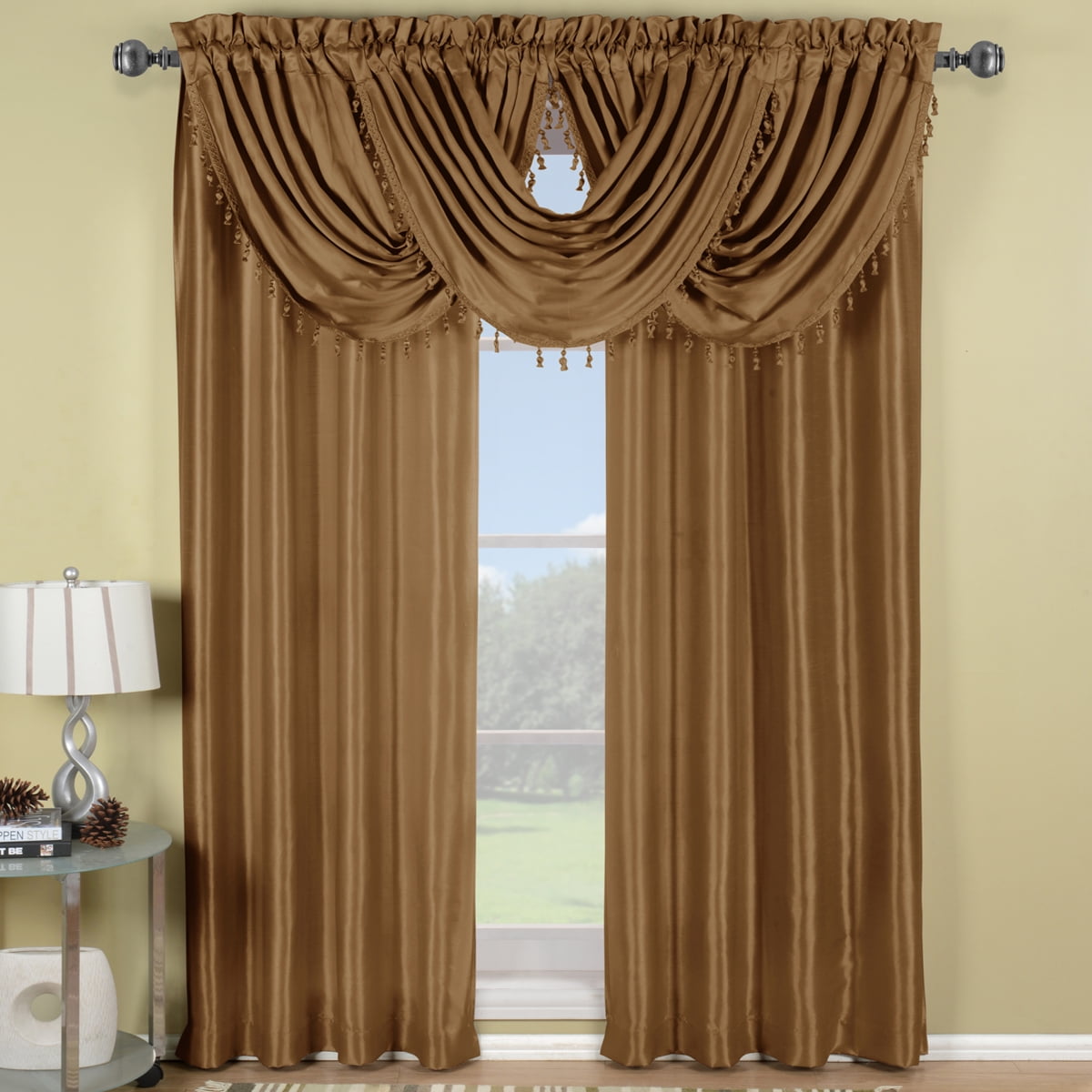 Single Soho Faux Silk Waterfall Window Valance- Mushroom - 57x37 ...