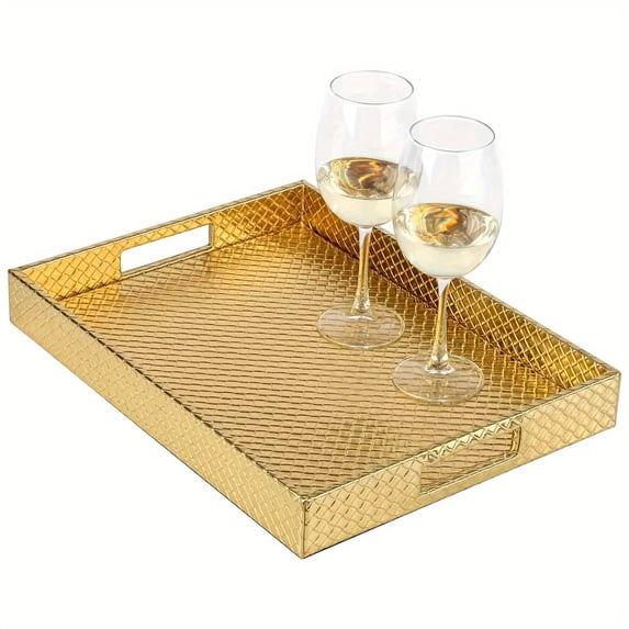 Single Square Tray for Breakfast, Decorative Golden Leather Tray, Ideal ...