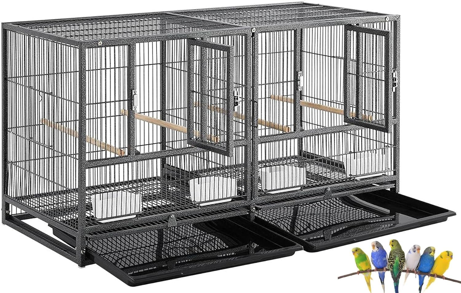 Single Stackable Center Divided Breeder Breeding Bird Flight Double Rolling Cage for Aviaries ...