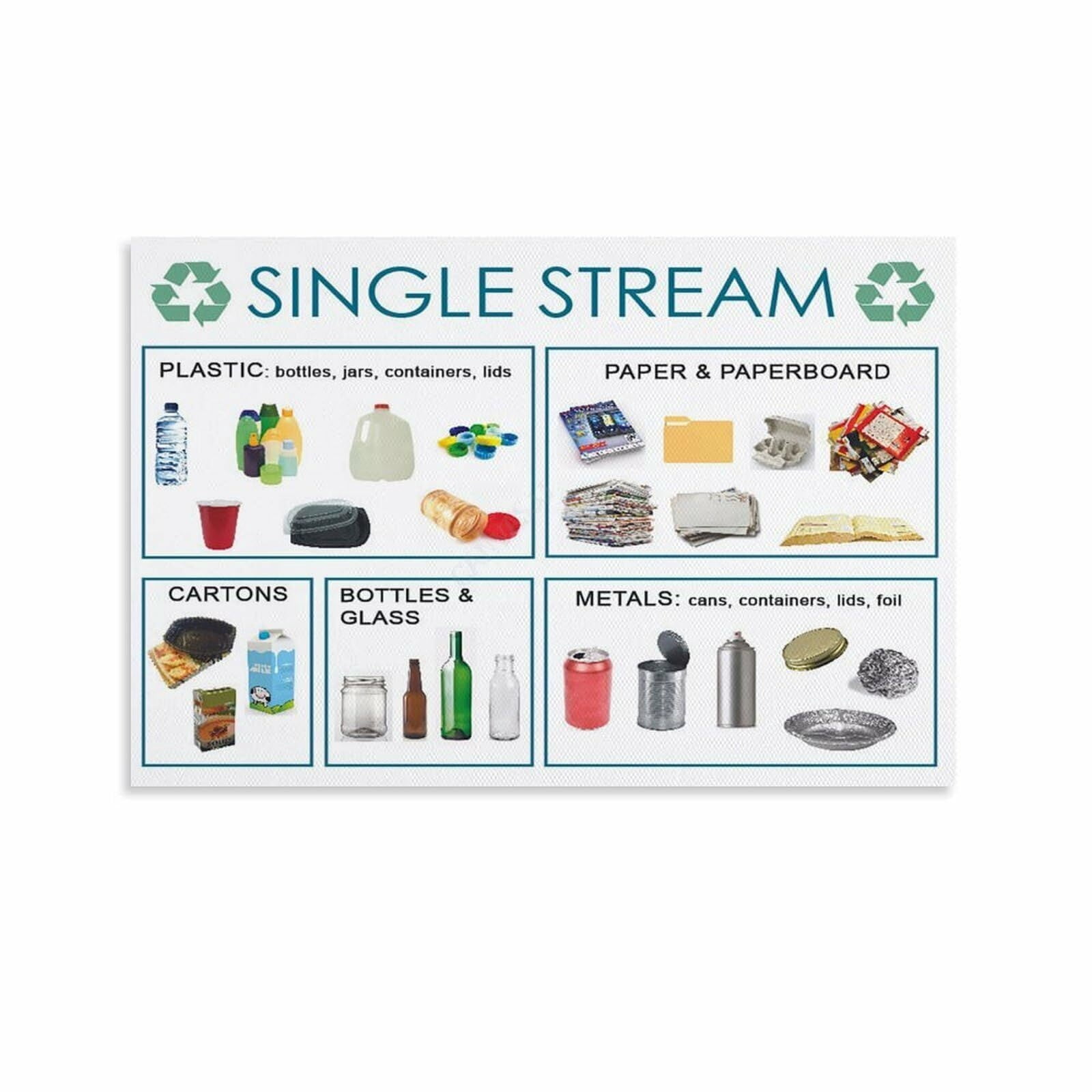 Single Stream Recycling Guide Poster Waste Sorting (3) Canvas for ...