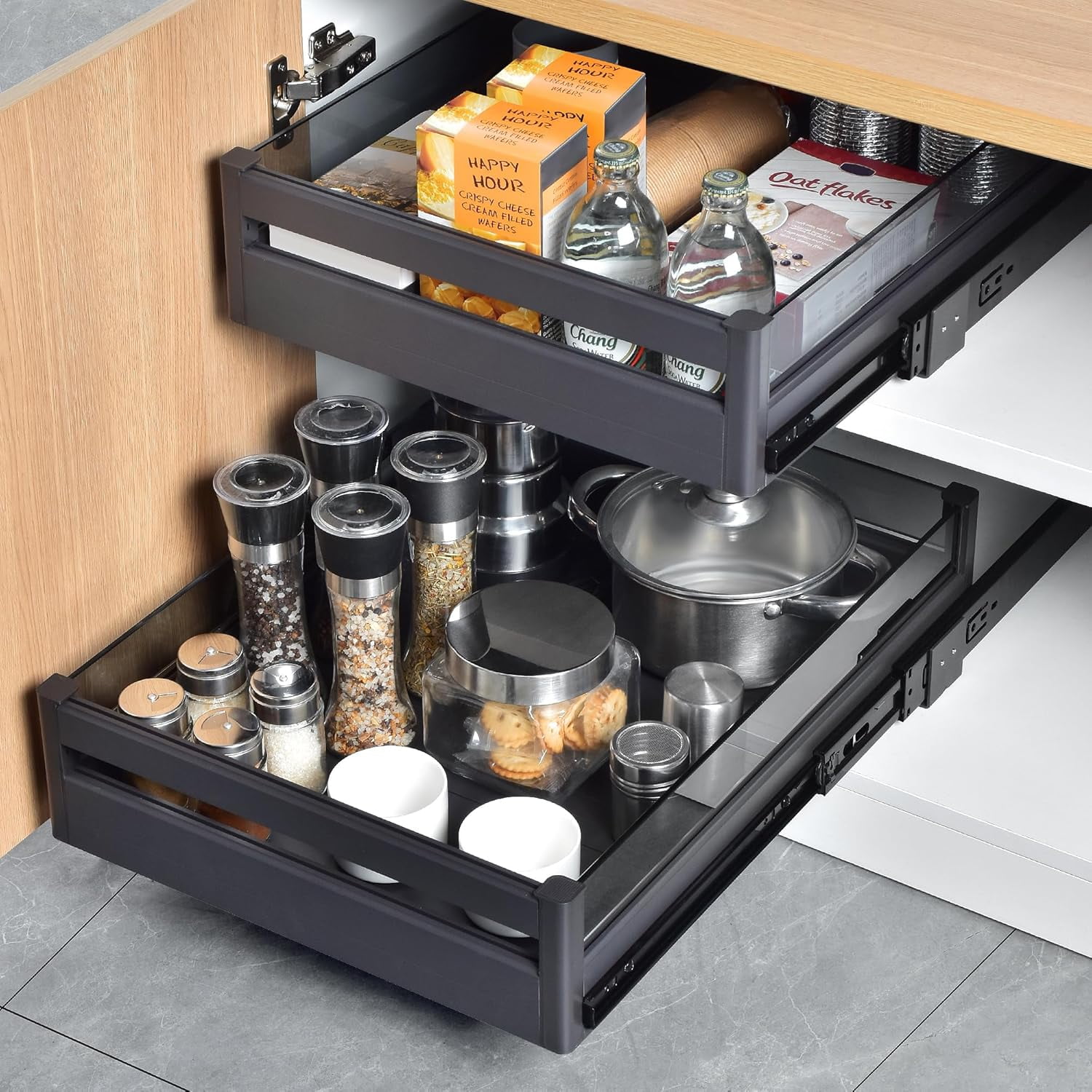 Single Tier Pull Out Cabinet Organizer with Sliding Drawer for Kitchen ...