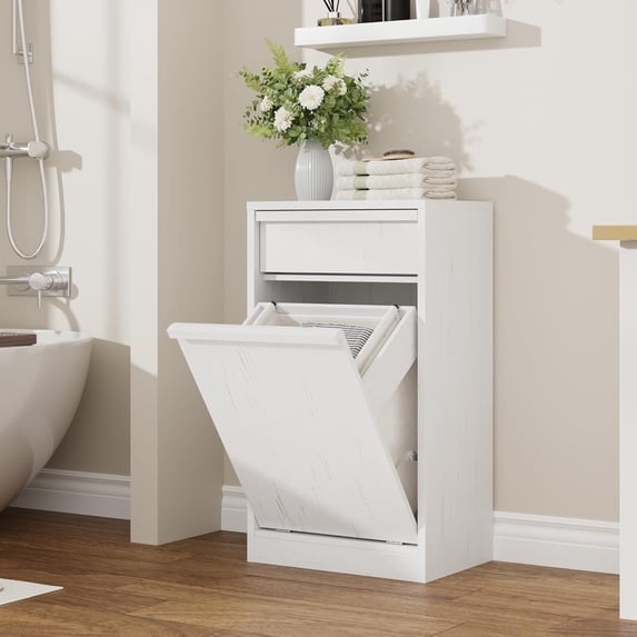 Single Tilt Out Laundry Hamper Cabinet,Farmhouse Trash Can Cabinet with ...