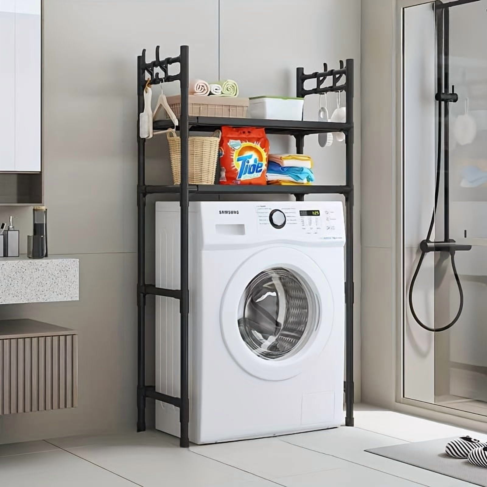 A Single Unit Laundry Room Multi-Layer Storage Organizer with 4 Hooks ...