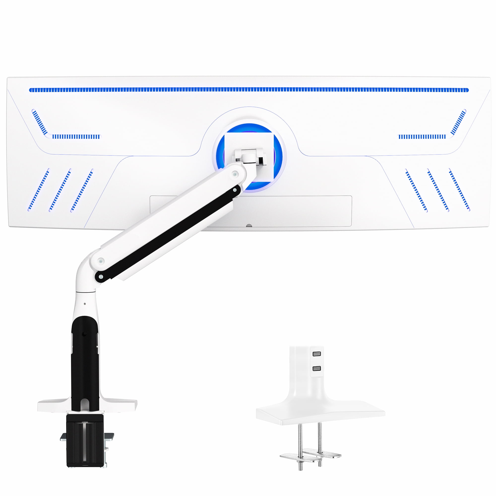 VIVO White Pneumatic Arm Single Ultra Wide Monitor Desk Mount ...