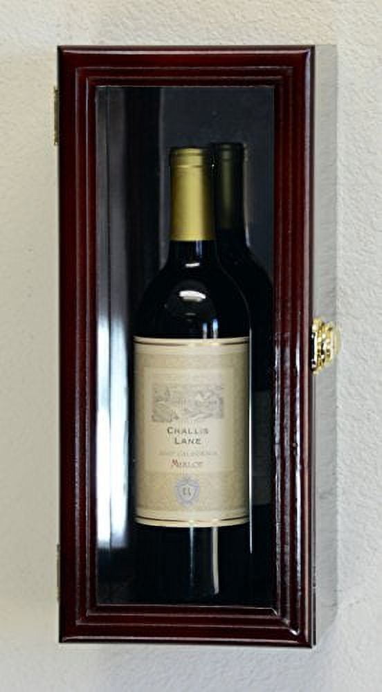 Single Wine Bottle Wall Display Case Cabinet Holder with Mirror Back Holds Bordeux Cabernet ...