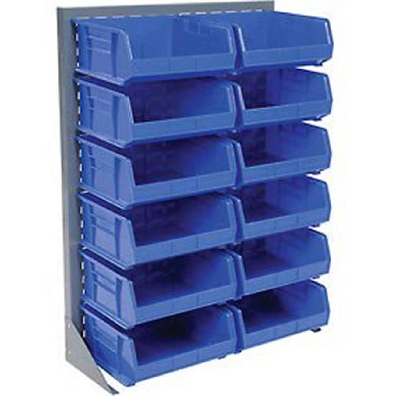Singled Sided Louvered Bin Rack with 12 of Blue Premium Stacking Bins ...
