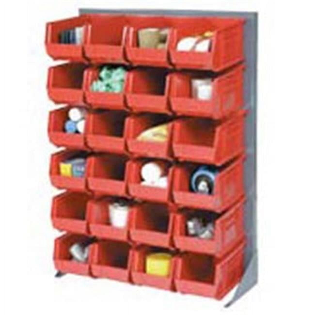Singled Sided Louvered Bin Rack with 96 of Red Premium Stacking Bins ...