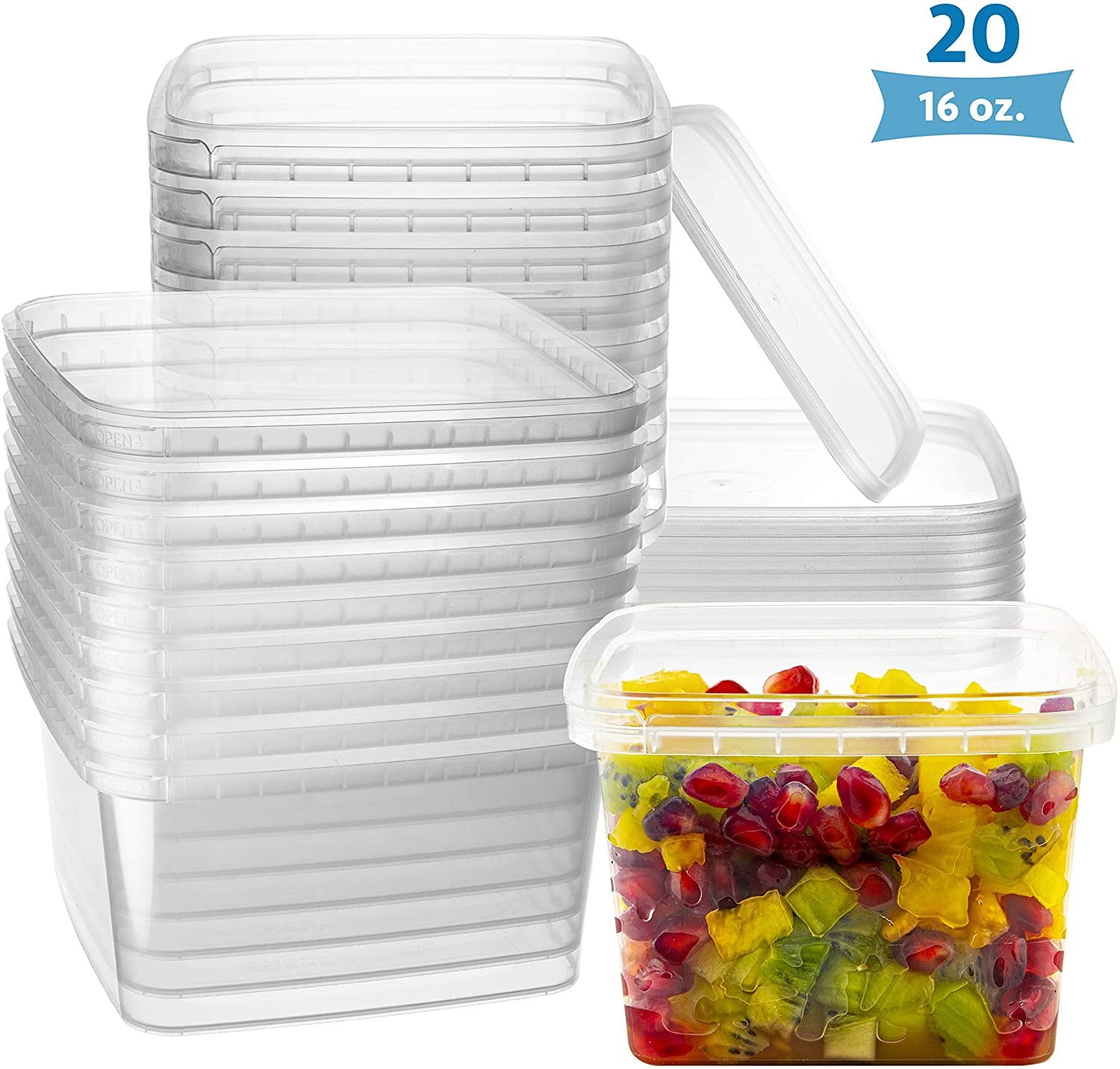16oz Clear Deli Food Storage Containers, Stackable, BPA-Free, Tamper ...
