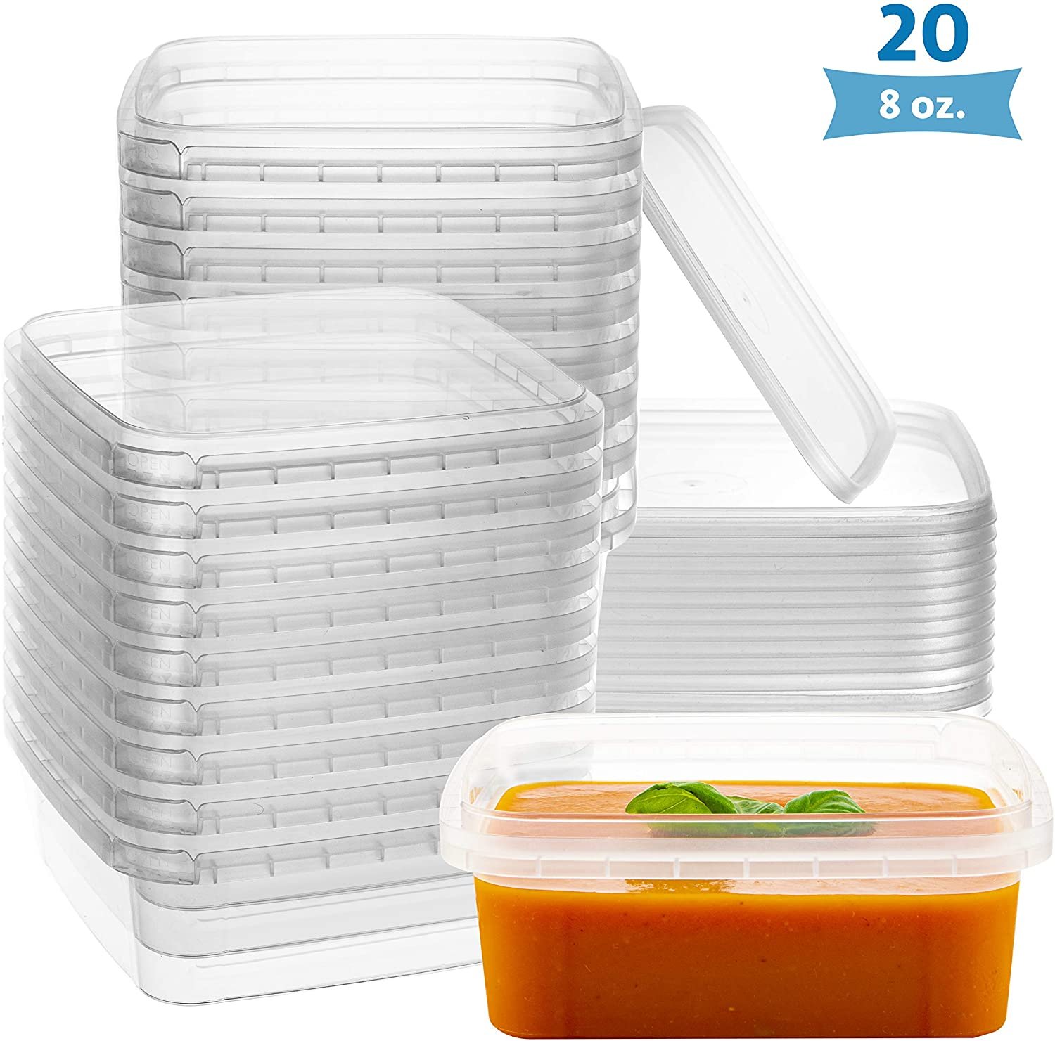 16 oz Rectangular Clear Food Storage Containers with Lids - Stackable ...