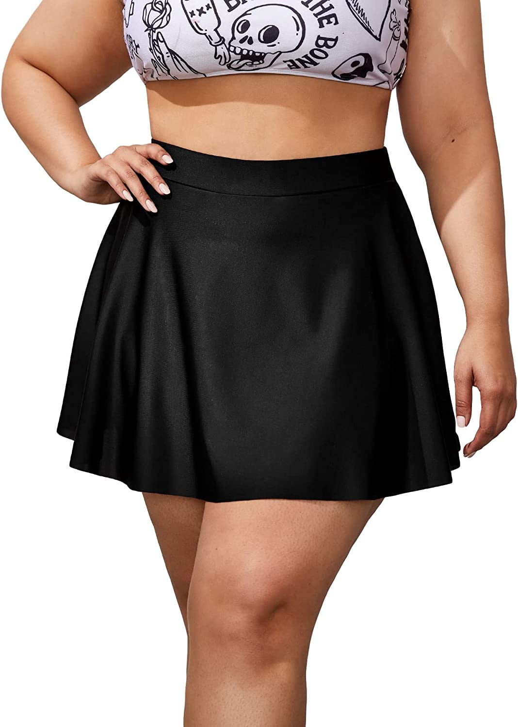 Singreal Womens Plus Size Swim Skirt High Waisted Bikini Bathing Suit Bottom Swimsuit Skort