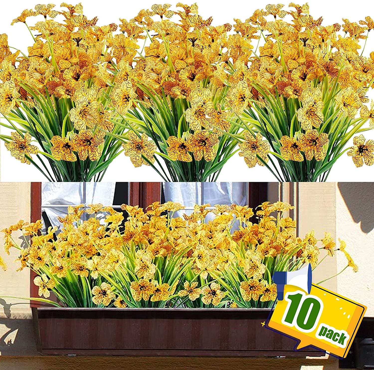 Sinhoon 10 Bundles Artificial Flowers Outdoor UV Resistant Plastic ...