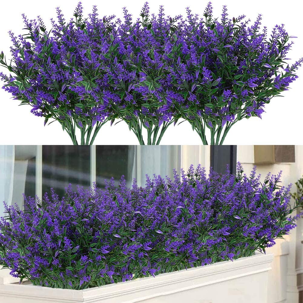 Sinhoon 24 Bundles Outdoor Artificial Lavender Fake Flowers UV ...