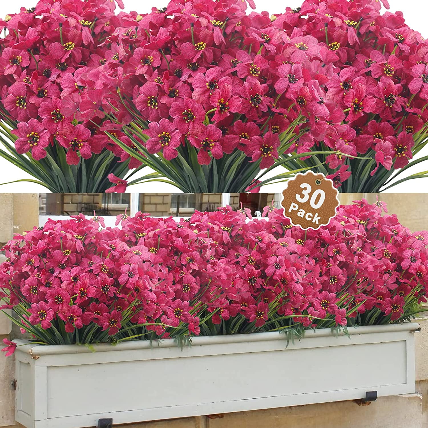 Sinhoon 30 Bundles Artificial Flowers, Outdoor Indoor UV Resistant Fake ...