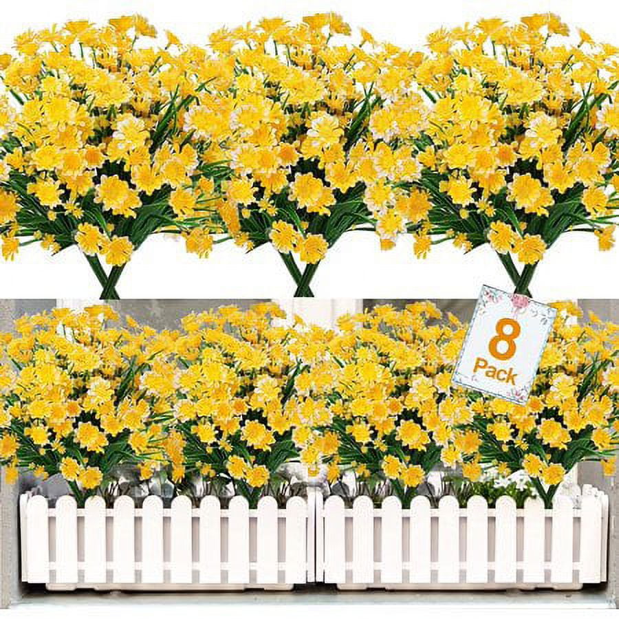 Sinhoon 8 Bundles Artificial Daisy Flowers UV Resistant Fake Flowers ...