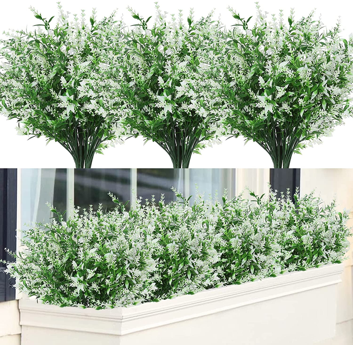 Sinhoon 8 Bundles Artificial Lavender Flowers Outdoor Fake Flowers for ...