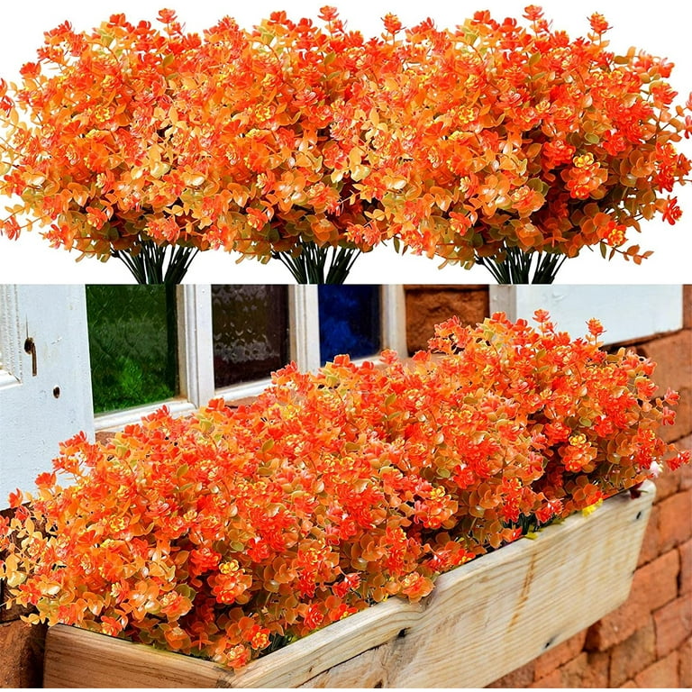 Sinhoon 8 Pack UV Resistant Outdoor Artificial Flowers Bulk Outside Indoor Hanging Greenery Shrubs Arrangement for Backyard Window Box Porch Home