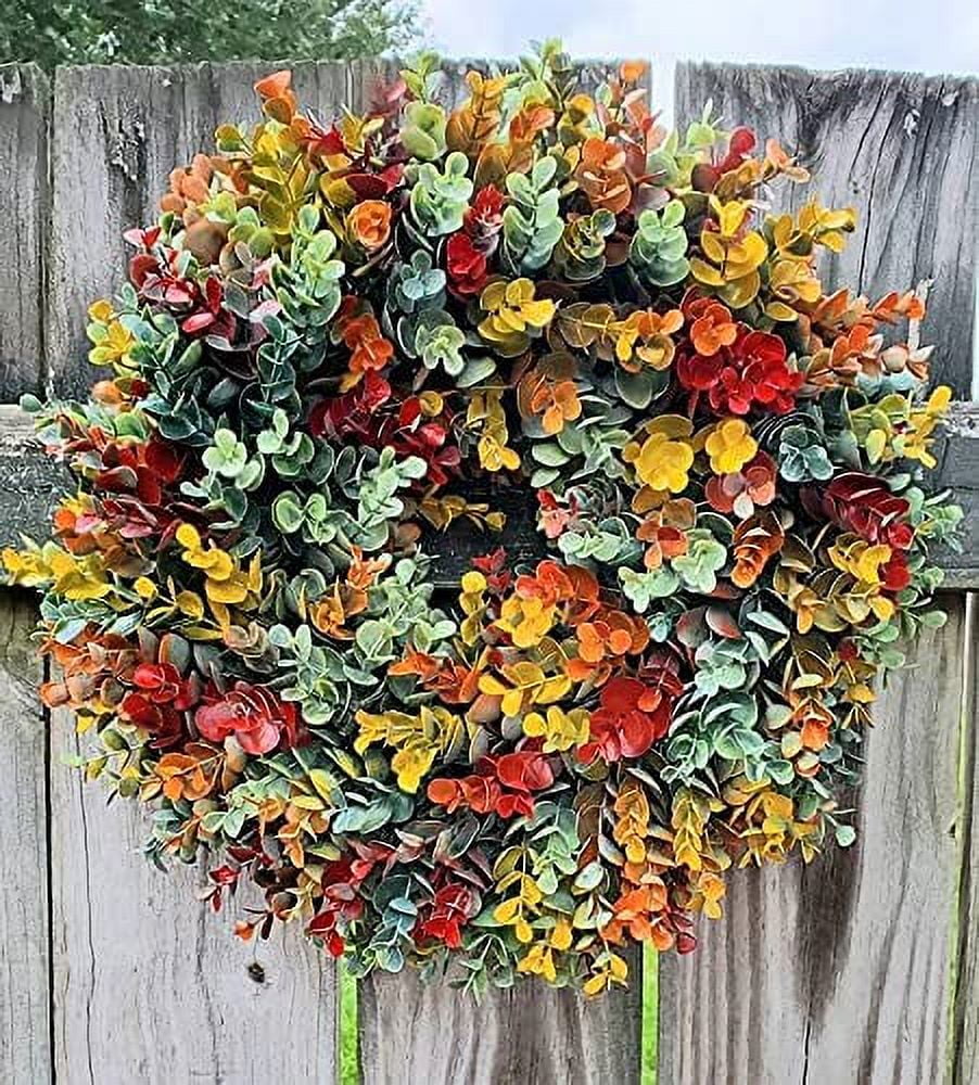 Sinhoon Autumn Wreath Frame for Front Door Outside,Fall Eucalyptus ...
