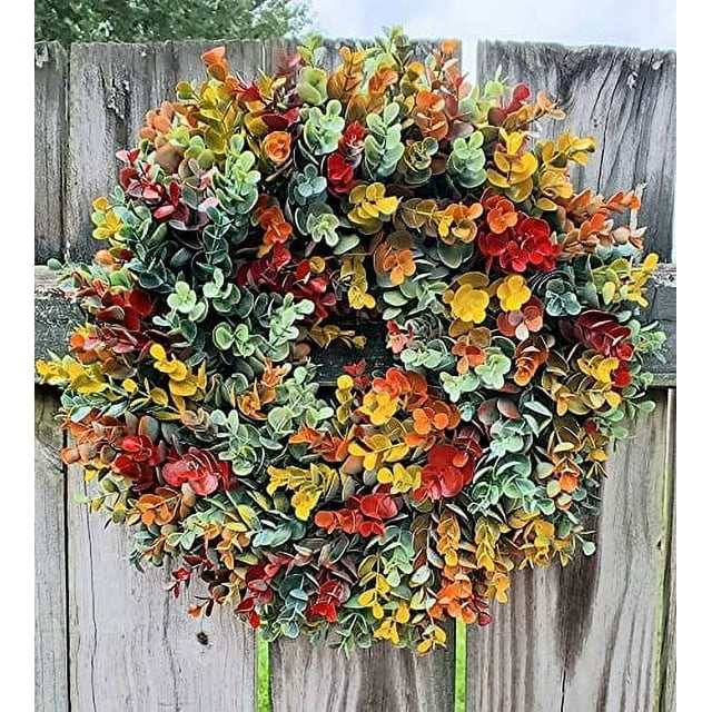 Sinhoon Autumn Wreath Frame for Front Door Outside,Fall Eucalyptus ...