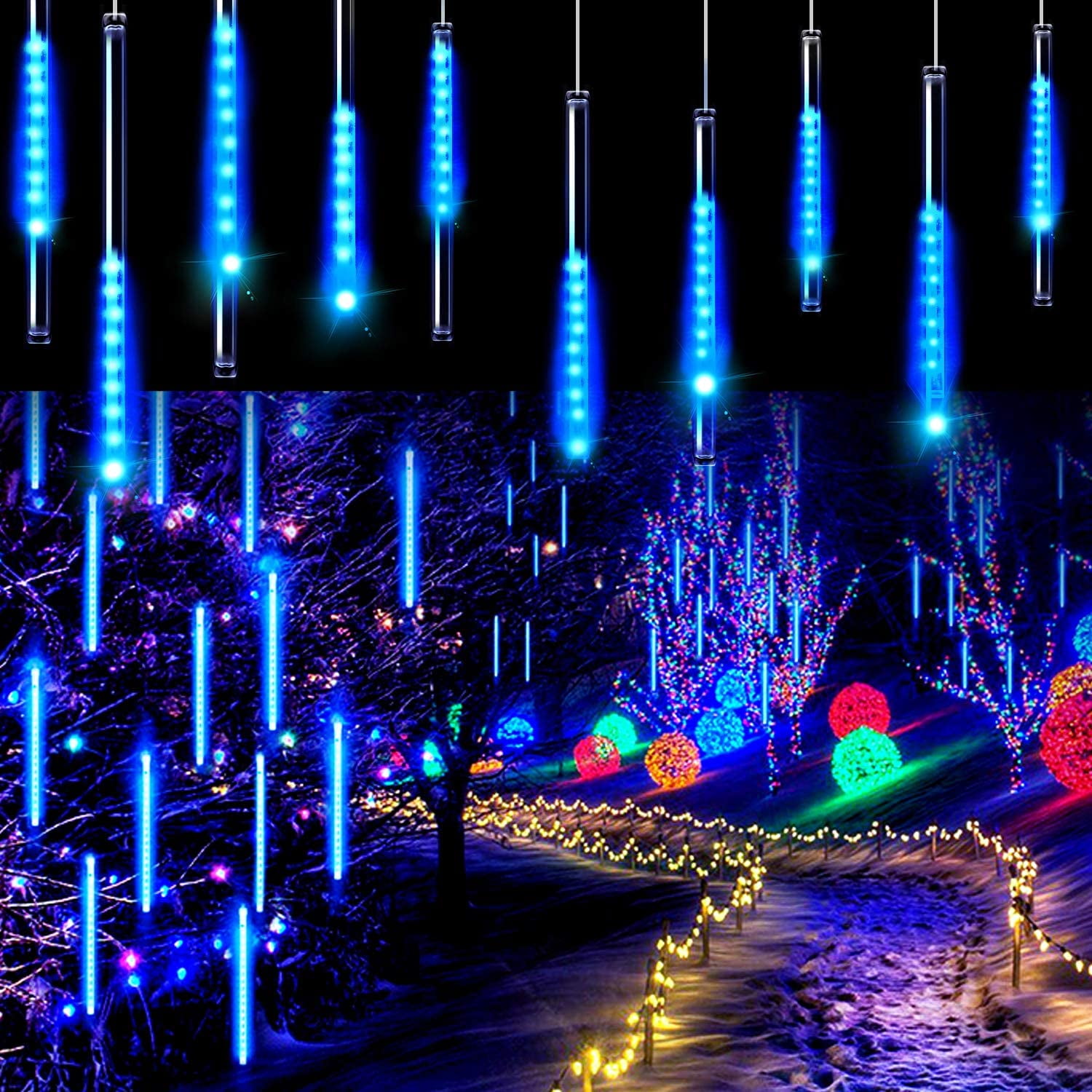 Sinhoon Christmas Lights Meteor Shower Rain Lights, 8 Tube 11.8 Inch ...