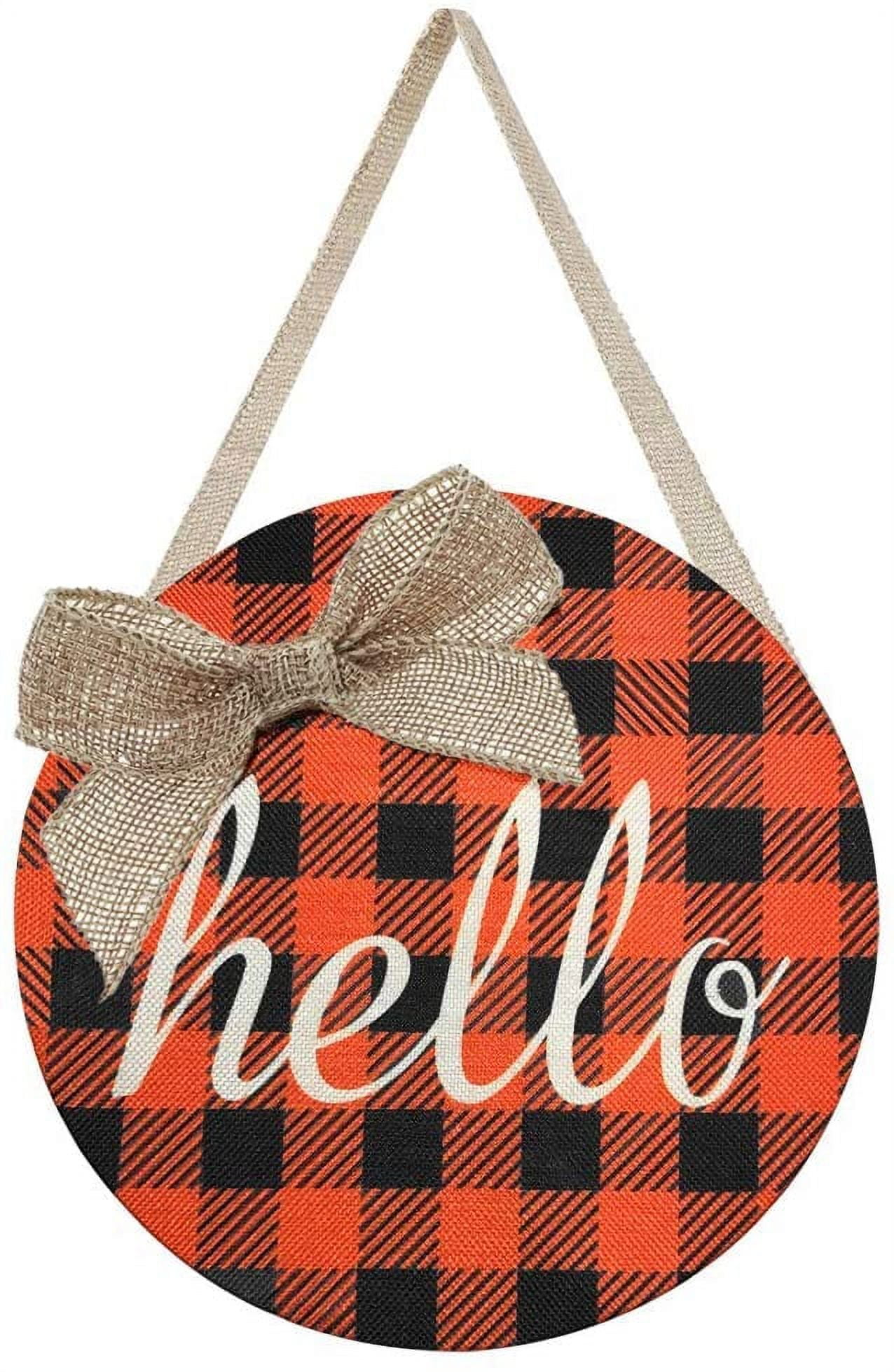 Sinhoon Fall Wreaths for Front Door - Buffalo Check Plaid Burlap Hello ...