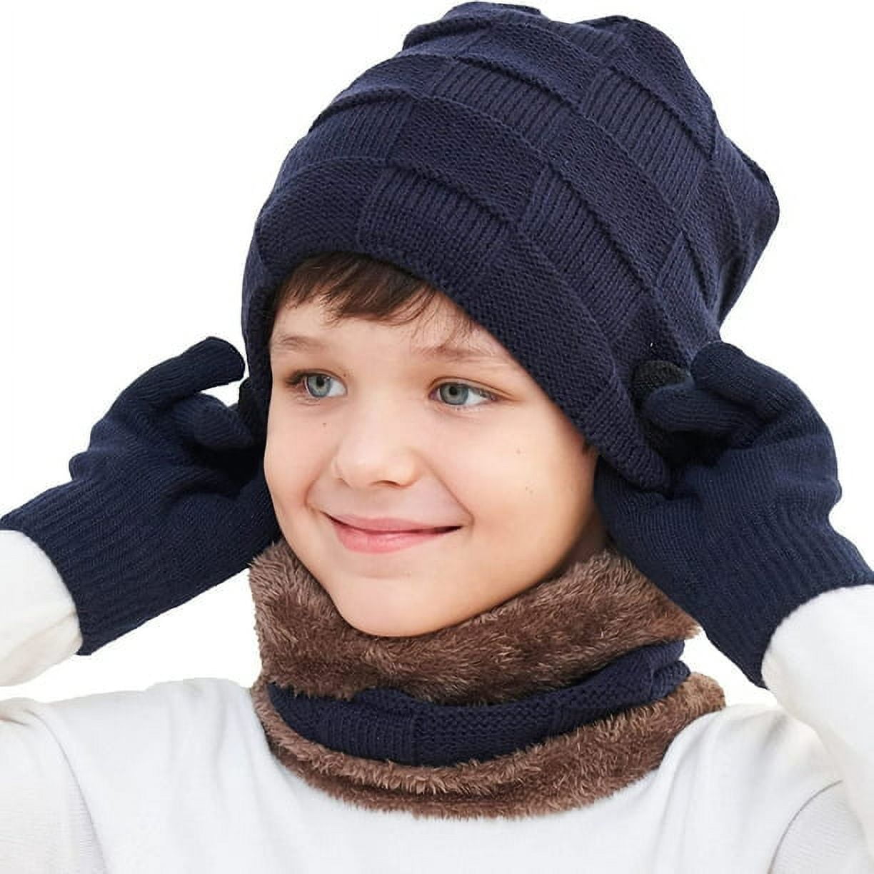 Sinhoon Kids Winter Beanie Hat Scarf Touchscreen Gloves Set for Boys ...