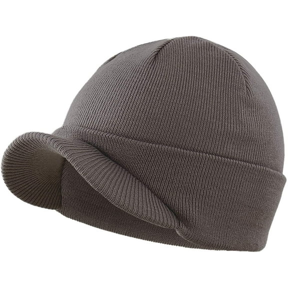 Home Prefer Men's Winter Beanie Hat with Brim Warm Double Knit Cuff ...
