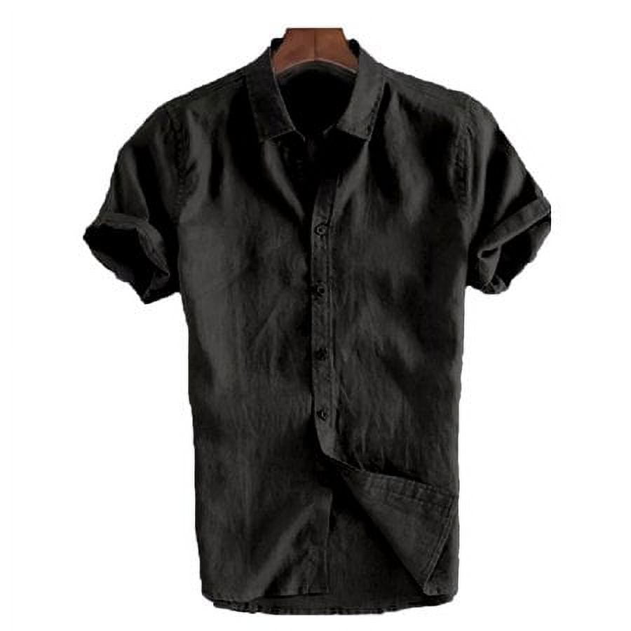 Sinhoon Mens Linen Short Sleeve Summer Solid Shirts Casual Loose Dress ...