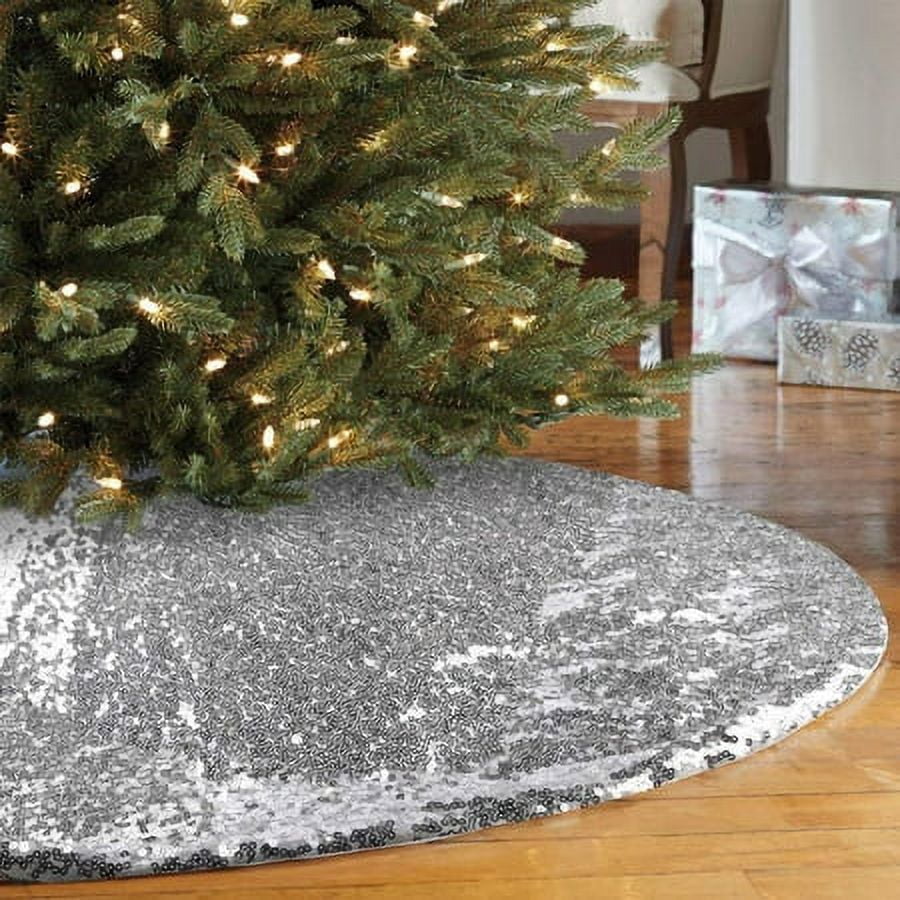 Sinhoon Sequined Christmas Tree Skirt, 36-Inch Sequined Double-Layer ...