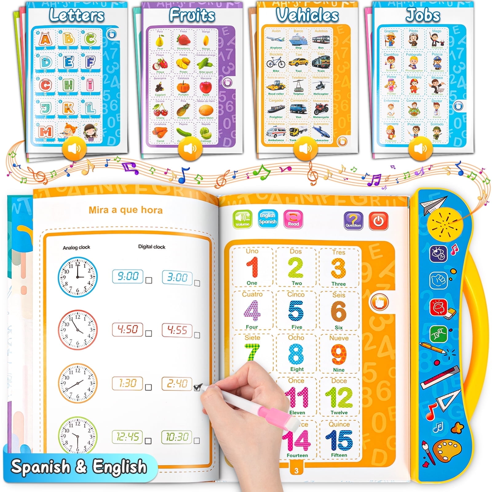 Sinifer Learn Spanish English for Kids 1-6, Spanish Talking Sound Books ...