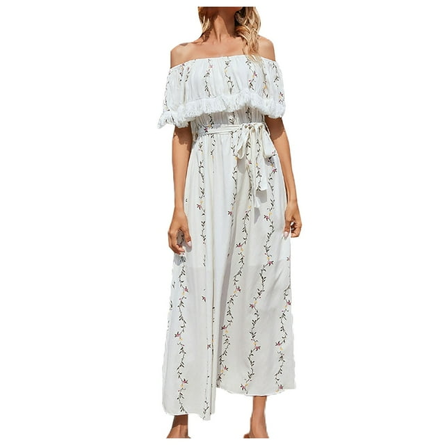 Sinifer Womens Off The Shoulder A Line Boho Beach Maxi Dresses 2024
