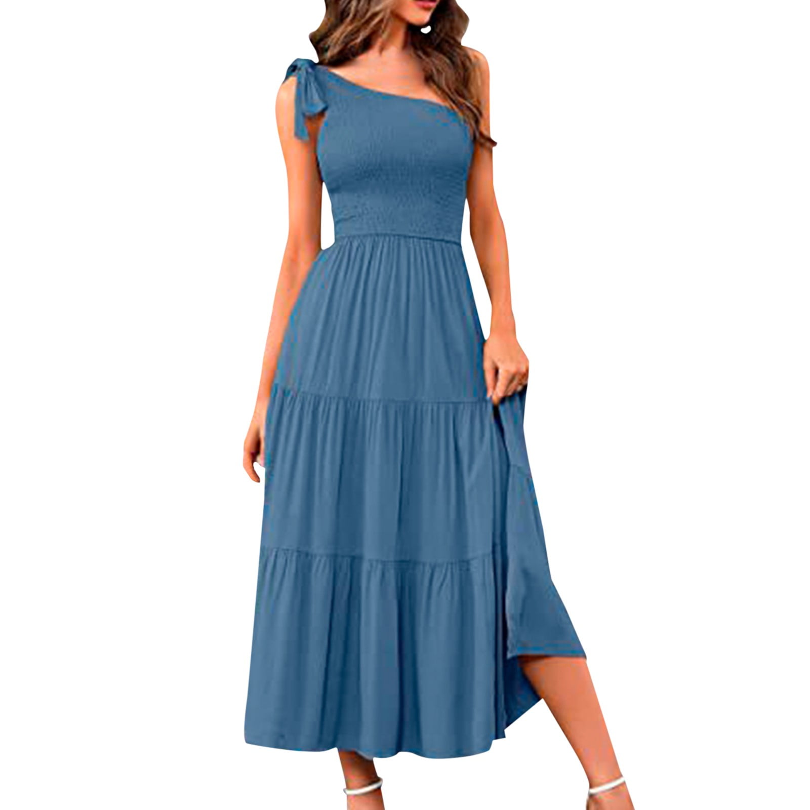 Sinifer Womens One Shoulder Bohemian Maxi Dress 2024 Summer Sleeveless
